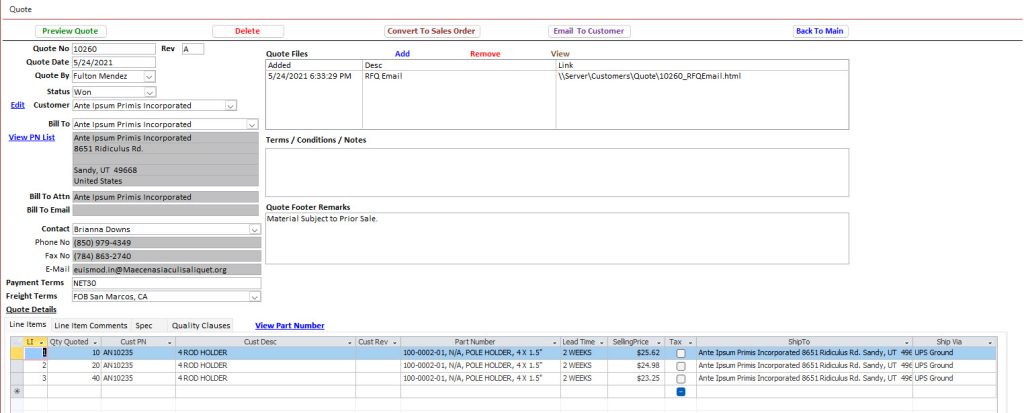 Quote Management - Simple Manufacturing