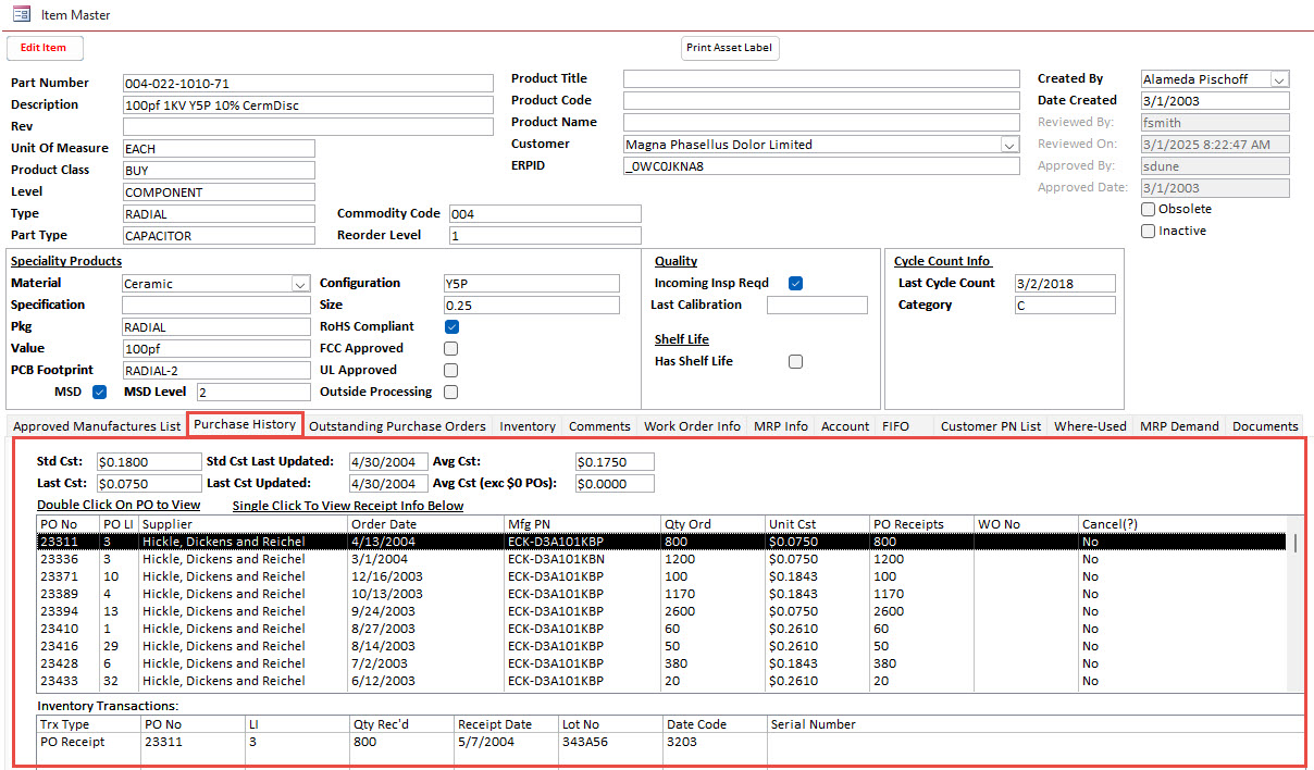 Manufacturing Item Data Management Software - Simple Manufacturing
