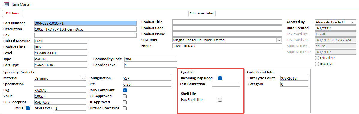 Manufacturing Item Data Management Software - Simple Manufacturing