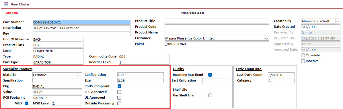 Manufacturing Item Data Management Software - Simple Manufacturing
